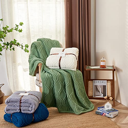 Longhui bedding Ivory White Chenille Cable Knit Sherpa Throw Blanket β Thick, Soft, Big, Cozy Ivory White Knitted Fleece Blankets for Couch, Sofa, Bed β Large 60 x 80 Inches Coverlet All Season