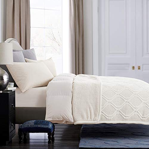 Longhui bedding Ivory White Chenille Cable Knit Sherpa Throw Blanket β Thick, Soft, Big, Cozy Ivory White Knitted Fleece Blankets for Couch, Sofa, Bed β Large 60 x 80 Inches Coverlet All Season