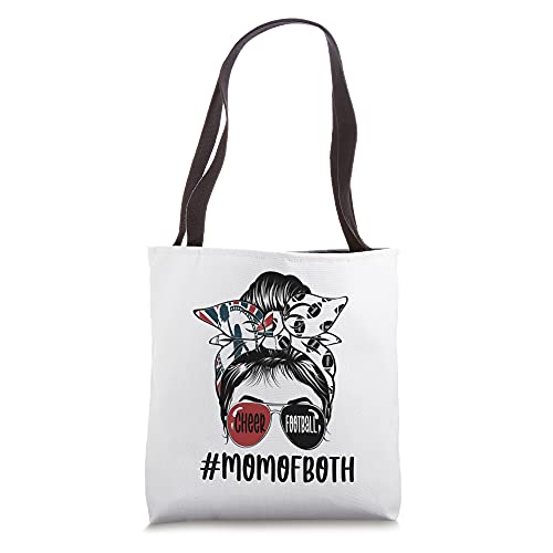 Messy Hair Bun Cheer Football Cheerleading Mom Of Both Tote Bag