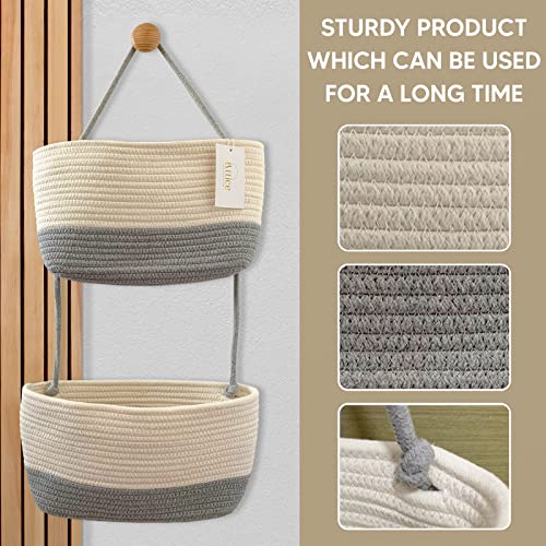 ATTICE Over the Door Organizer, 2-Tier Cotton Woven Hanging Baskets, Wall Mount Storage Bags
