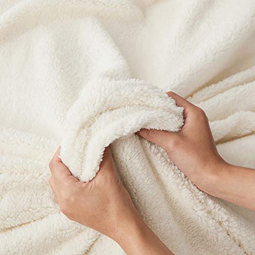 Longhui bedding Ivory White Chenille Cable Knit Sherpa Throw Blanket β Thick, Soft, Big, Cozy Ivory White Knitted Fleece Blankets for Couch, Sofa, Bed β Large 60 x 80 Inches Coverlet All Season
