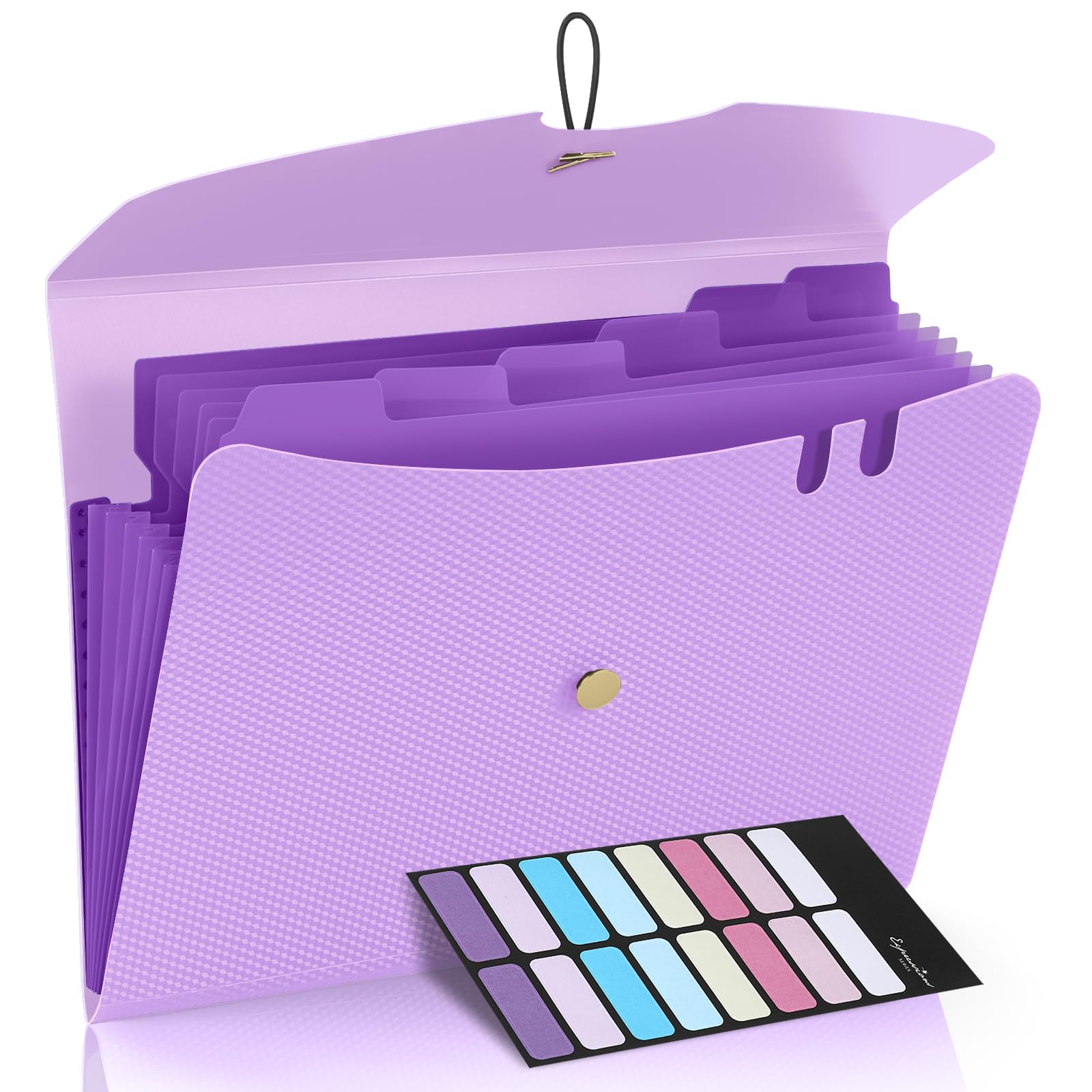 Sooez 7 Pocket Expanding File Folder, Premium Accordion File Organizer, Letter Size Folders for Documents, Sleek Filing Folders with Bungee Closure, Portable Folders for School Office Supplies, Purple