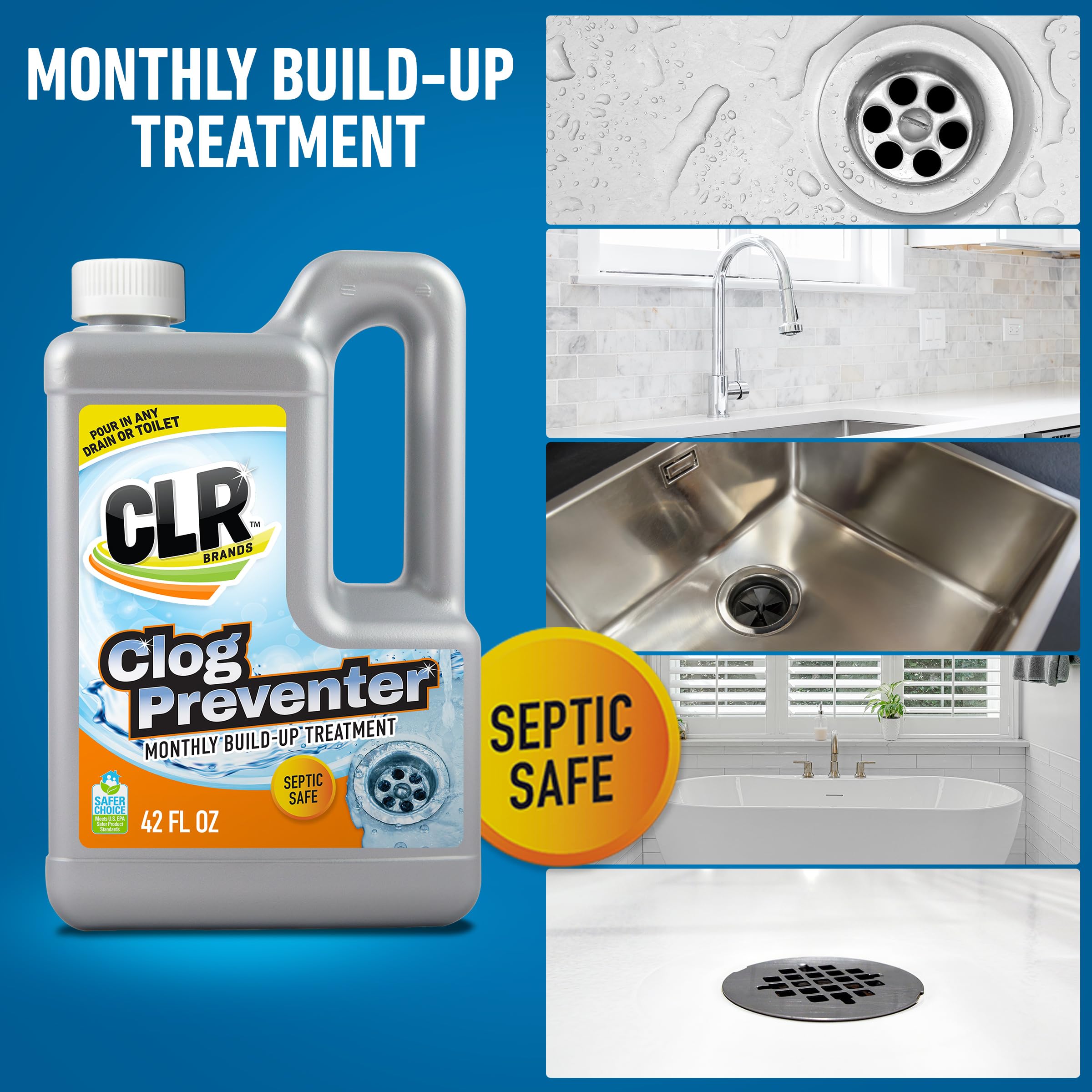 CLR Clear Pipes & Drains Clog Remover and Cleaner, For Shower, Sink, Toilet, Garbage Disposal, 42 Ounce Bottle
