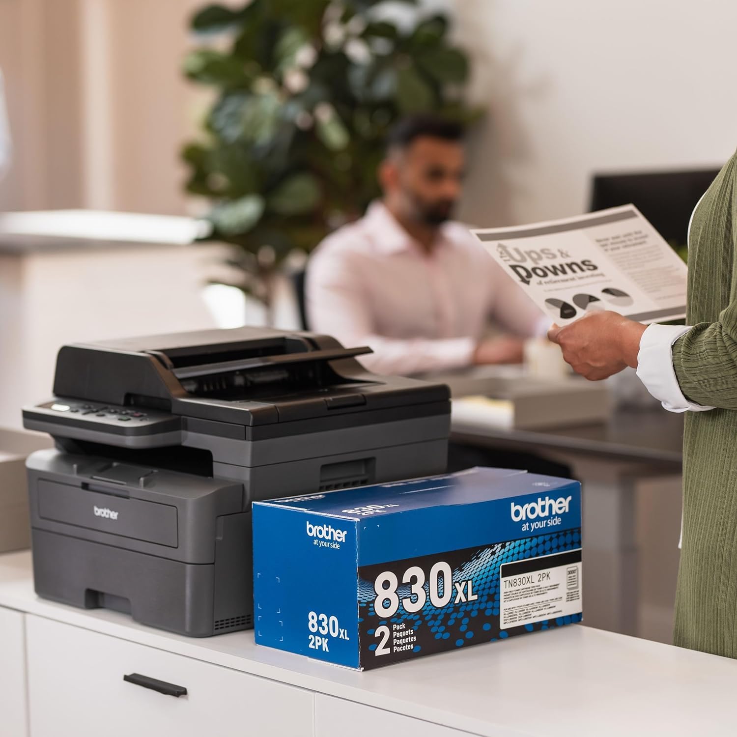 Brother DCP-L25 Series Monochrome All-in-One Laser Printer for Home Office, Print, Scan, Copy, Wireless, 36 ppm, 2400 x 600 dpi, Automatic Duplex Printing, with MTC Printer Cable