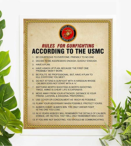 "Rules for Gunfighting According to the USMC"-U.S. Marine Corps Wall Art- 8 x 10" Distressed Patriotic Print-Ready to Frame. Home-Office-Military Decor. Perfect Gift for All Marines! Semper Fi!