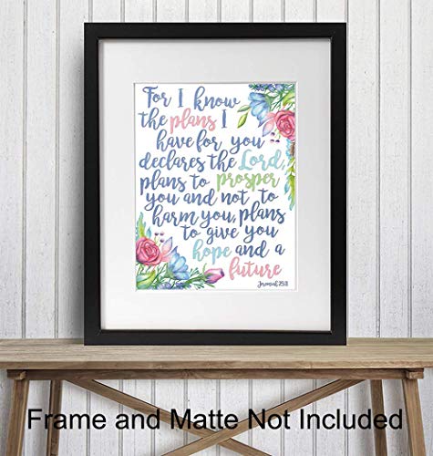 Jeremiah 29 11 Wall Art - For I Know the Plans I Have for You - Christian Inspirational Wall Decor - Religious Wall Art - Bible Verse Gifts - Catholic Wall Decor for Women - Scripture Wall Art