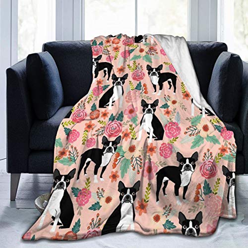 Throw Blanket Dog Pet Vintage Florals Fleece Blanket Fuzzy Lightweight Soft Cozy Warm for All Season Home Outdoor Travel Couch Bed Sofa Decorative