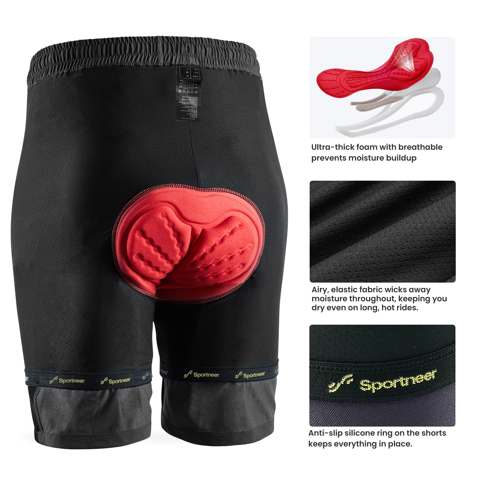 Sportneer Mens Mountain Bike Shorts - 3D Padding MTB Cycling Shorts for Men with Liner and Loose Fit (Large, Black)