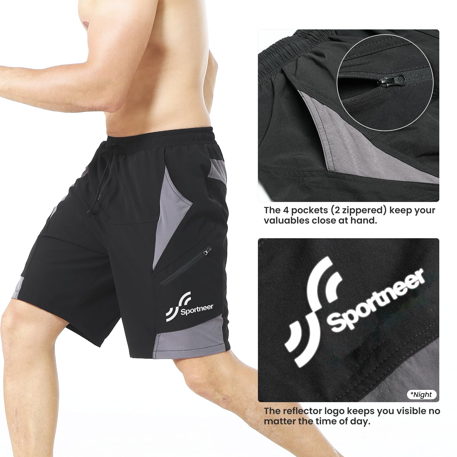 Sportneer Mens Mountain Bike Shorts - 3D Padding MTB Cycling Shorts for Men with Liner and Loose Fit (Large, Black)