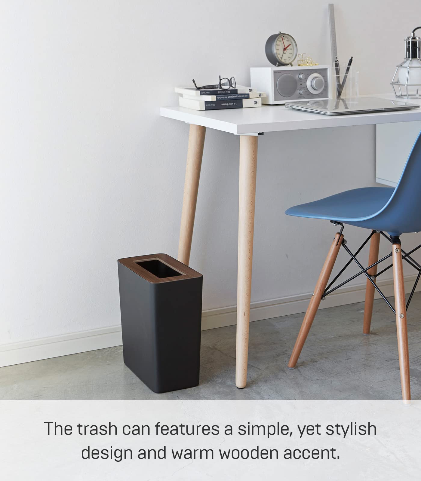 Yamazaki Home Slim Steel + Wood | Trash Can, One Size, Walnut