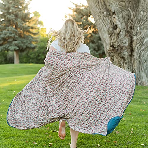 Soft Oversized Throw Blanket - Super Cozy Adult Size Large Swaddle Blankets for Bed, Sofa, Couch - Lightweight Jersey Knit Comfort Throws 57x72 Inch Long (Blue Red Ditsy Floral)