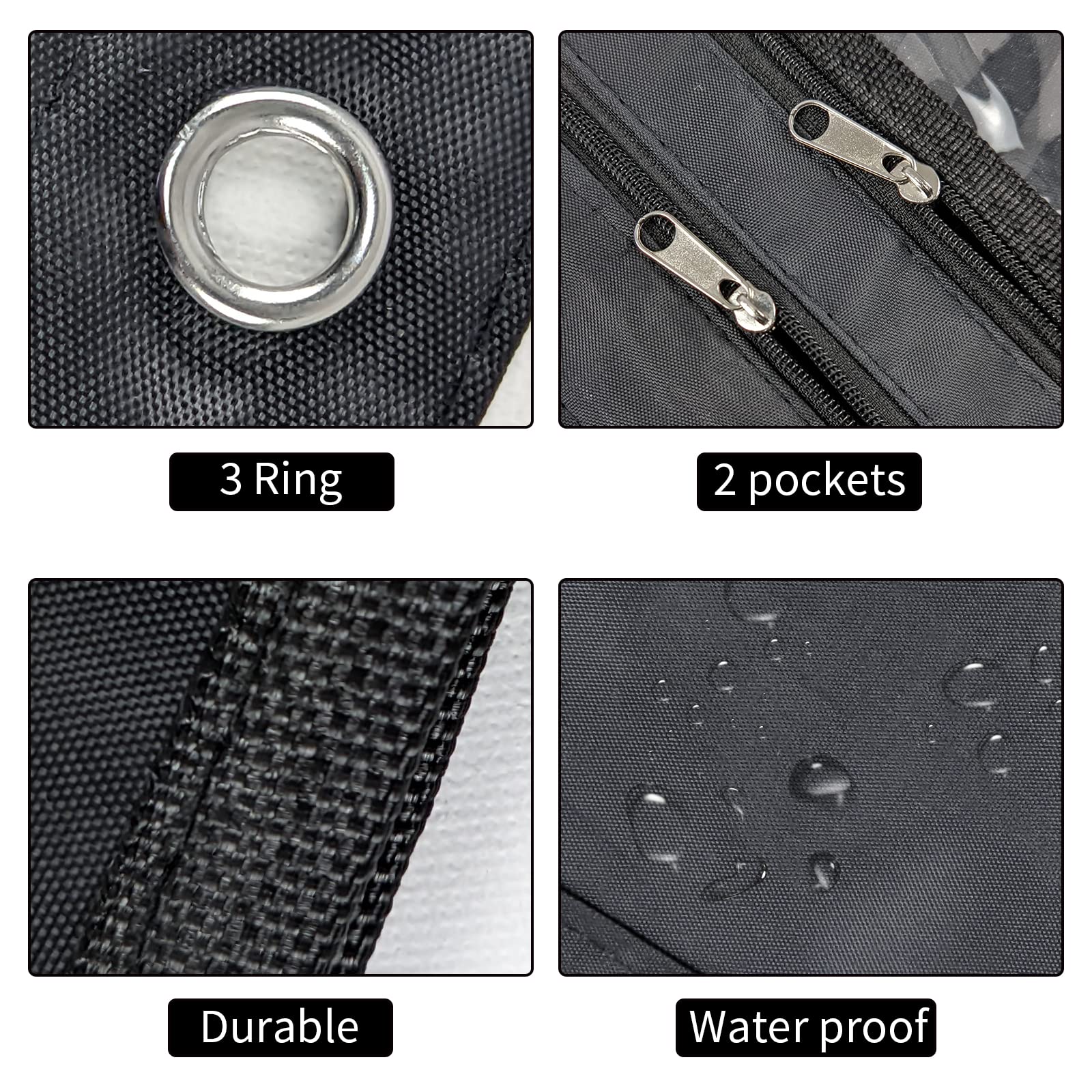 YoeeJob 2 Pack 1 Inch Expandable Zipper Pencil Pouches with Clear Window for 3 Ring Binder, Suitable for School & Office (Black)