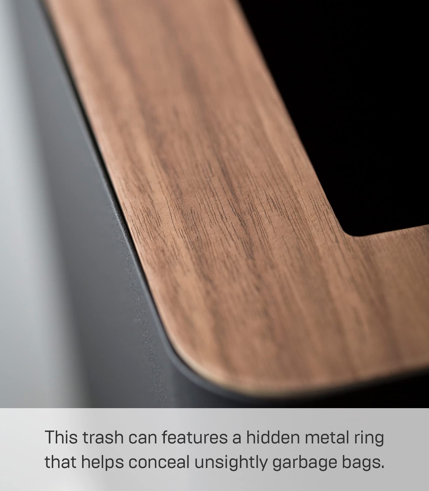 Yamazaki Home Slim Steel + Wood | Trash Can, One Size, Walnut