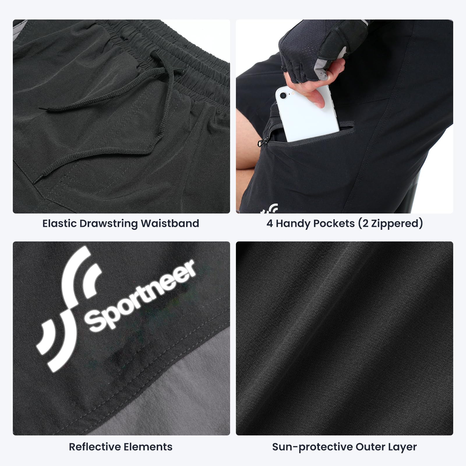 Sportneer Mens Mountain Bike Shorts - 3D Padding MTB Cycling Shorts for Men with Liner and Loose Fit (Large, Black)