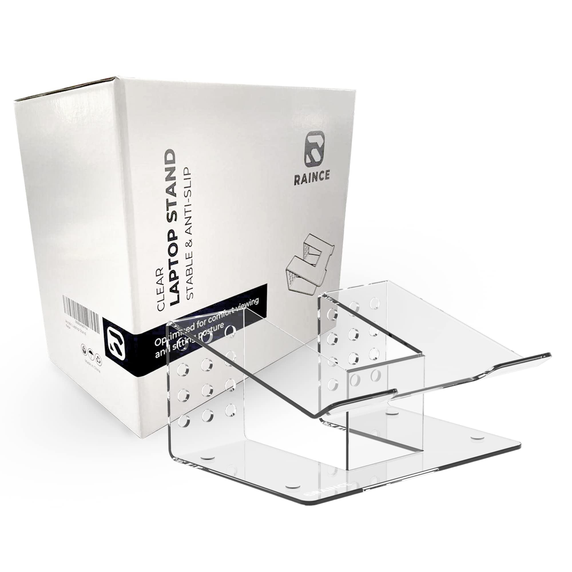 RAINCE Acrylic Laptop Stand: Premium Clear Laptop Stand for Desk. Stable & Ergonomic Design with Anti-Slip & Scratch Protection. Compatible with 10 to 16 inch Laptops