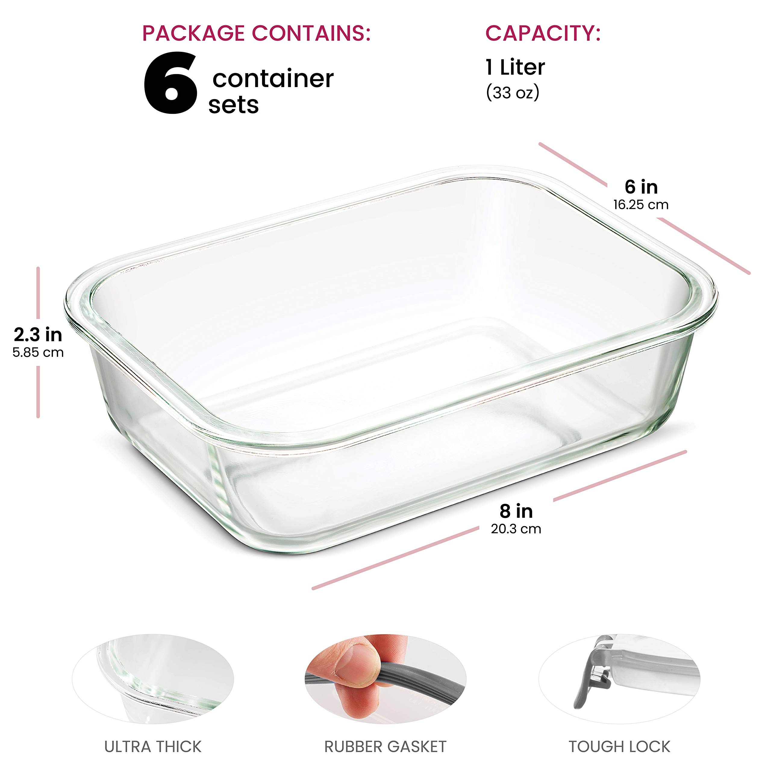 Superior Glass Round Meal Prep Containers -3pk (32oz) BPA-free Airtight Food Storage Containers with 100% Leak Proof Locking Lids, Freezer to Oven Safe Great on-the-go Portion Control Lunch Containers