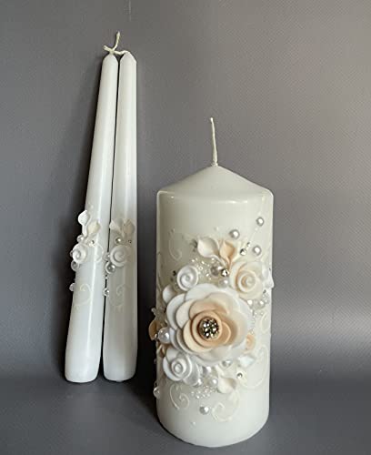 Magik Life Unity Candle Set for Wedding - Wedding décor - Decorative Candles Pillar - Candle Sets - 6 Inch Pillar and 2 10 Inch Tapers - Best Unity Candle (Peach)