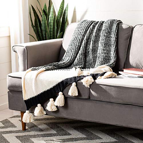 Safavieh Home Tensley Black and Natural Tassel Throw Blanket, 50" x 60"
