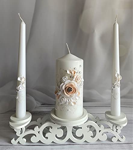 Magik Life Unity Candle Set for Wedding - Wedding décor - Decorative Candles Pillar - Candle Sets - 6 Inch Pillar and 2 10 Inch Tapers - Best Unity Candle (Peach)