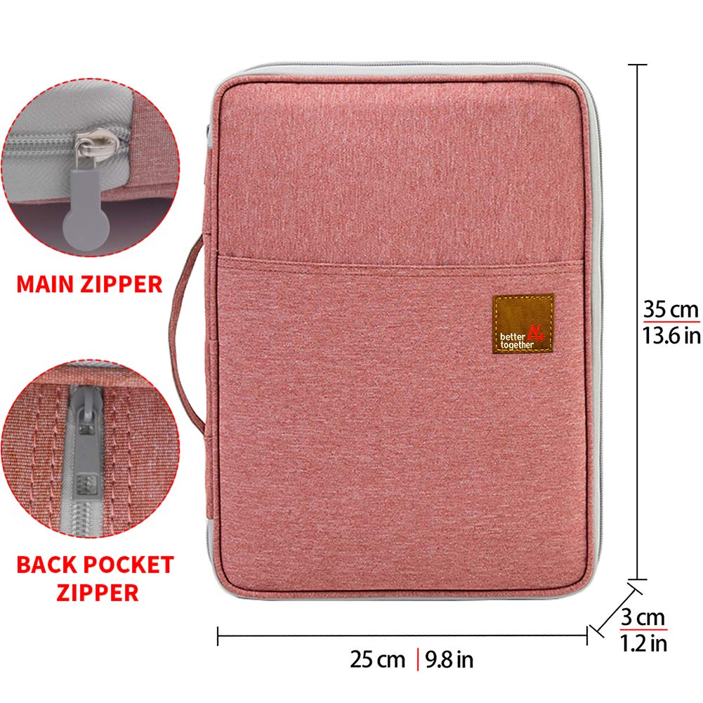 mygreen Multi-functional A4 Document Bags Portfolio Organizer-Waterproof Travel Pouch Zippered Case for Ipads, Notebooks Documents (Salmon Pink)