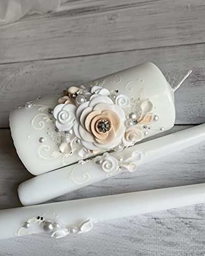 Magik Life Unity Candle Set for Wedding - Wedding décor - Decorative Candles Pillar - Candle Sets - 6 Inch Pillar and 2 10 Inch Tapers - Best Unity Candle (Peach)