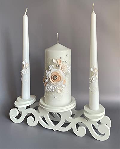 Magik Life Unity Candle Set for Wedding - Wedding décor - Decorative Candles Pillar - Candle Sets - 6 Inch Pillar and 2 10 Inch Tapers - Best Unity Candle (Peach)