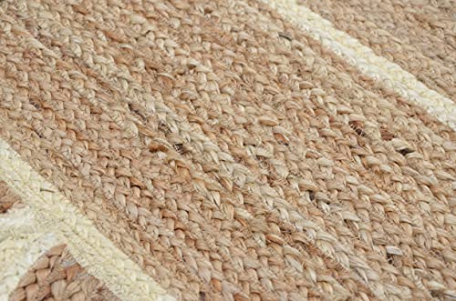 Weaving Village Scalloped Natural Jute Area Rug, Natural Base Off White Trim, 2x3