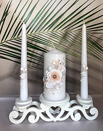 Magik Life Unity Candle Set for Wedding - Wedding décor - Decorative Candles Pillar - Candle Sets - 6 Inch Pillar and 2 10 Inch Tapers - Best Unity Candle (Peach)
