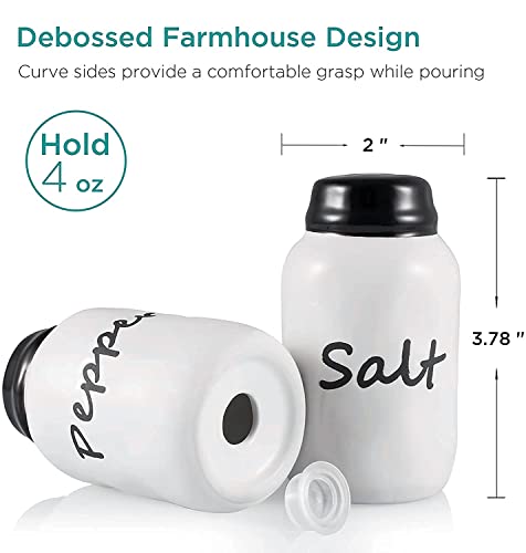 Salt and Pepper Shakers Set - Ceramic Salt and Pepper Shakers, Adorable Salt and Pepper Set for Kitchen Decor, Perfect for Cooking, RV, BBQ, Set of 2, 4 OZ