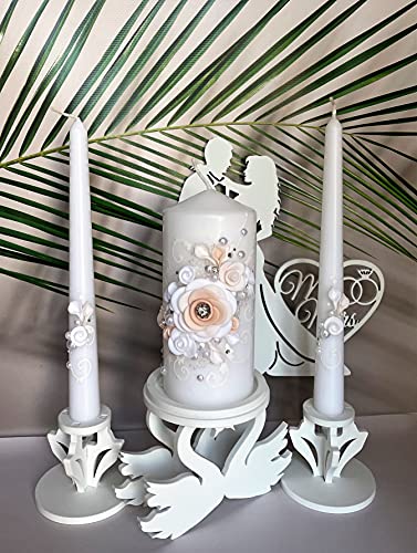 Magik Life Unity Candle Set for Wedding - Wedding décor - Decorative Candles Pillar - Candle Sets - 6 Inch Pillar and 2 10 Inch Tapers - Best Unity Candle (Peach)
