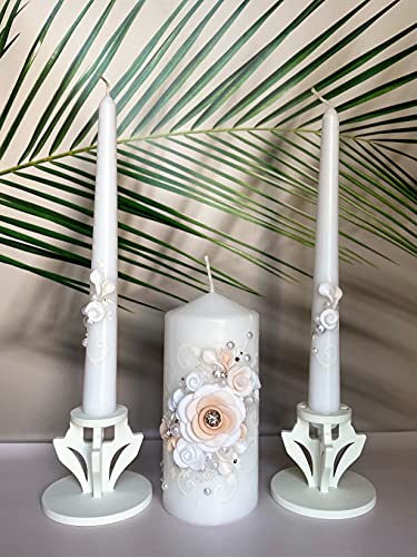 Magik Life Unity Candle Set for Wedding - Wedding décor - Decorative Candles Pillar - Candle Sets - 6 Inch Pillar and 2 10 Inch Tapers - Best Unity Candle (Peach)
