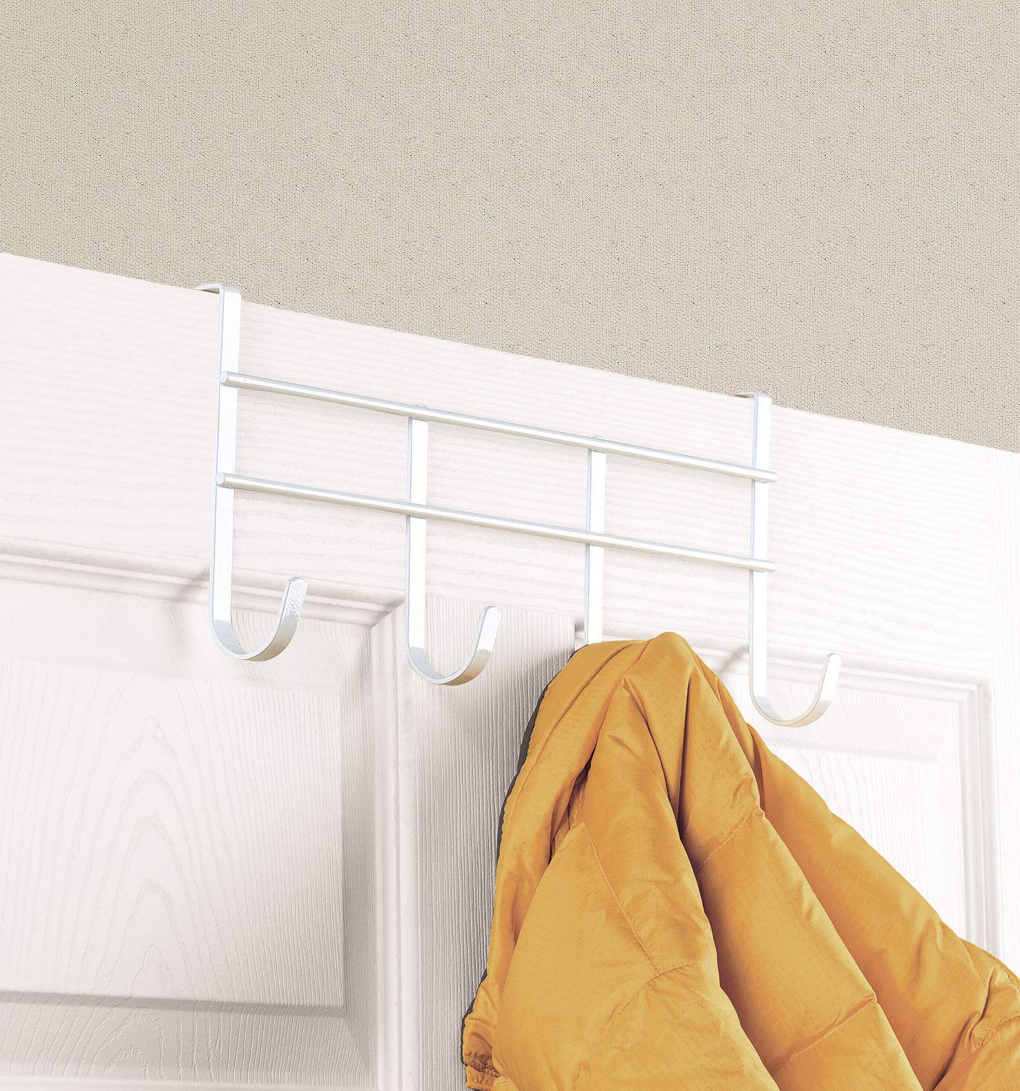 Spectrum Diversified Four Over The Door Hook, White Closet Organizer for Jackets, Coats, Hats, Purses, Scarves, Towels & Accessories, 4