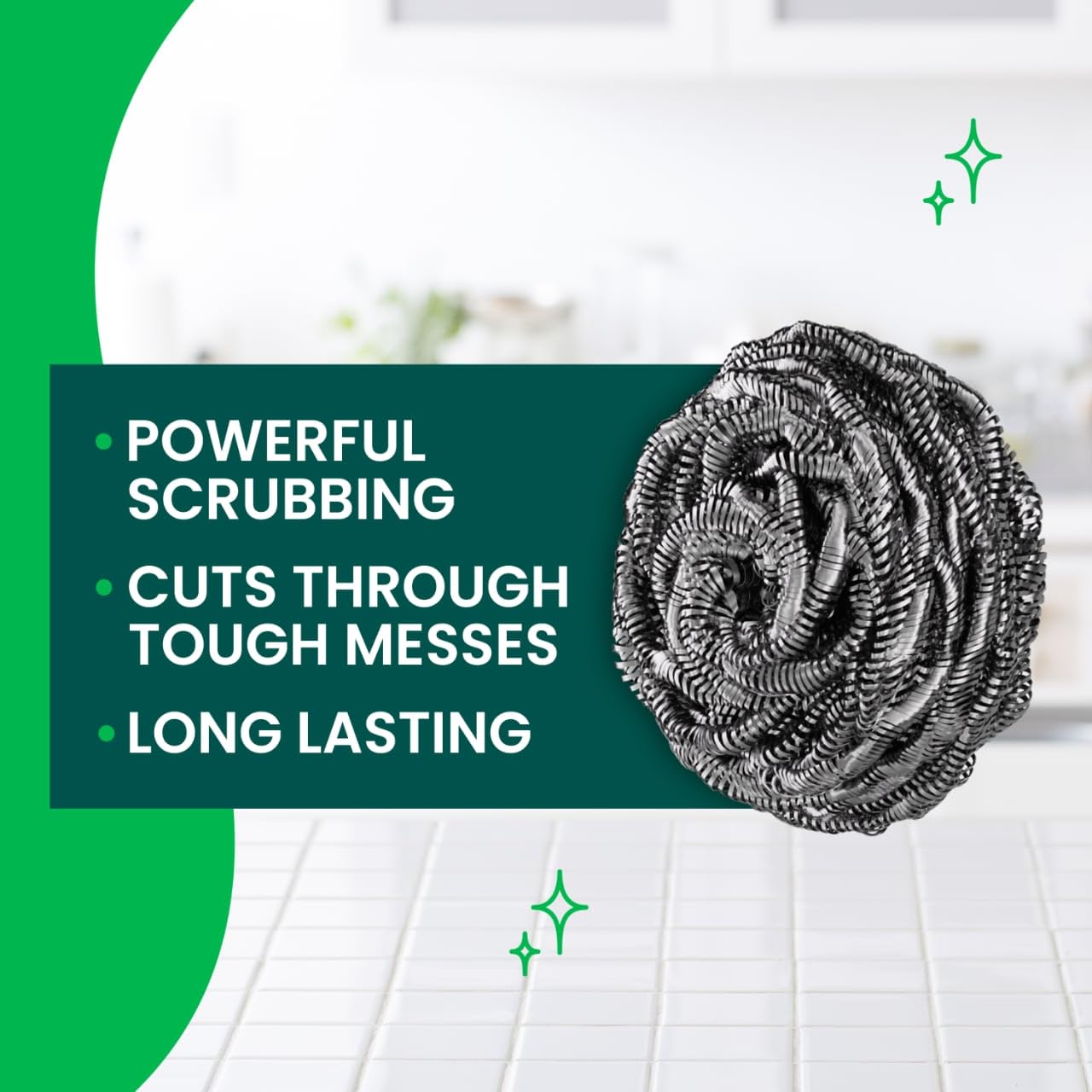 Scotch-Brite Stainless Steel Scrubbers, Ideal for Cast Iron Pans, Powerful Scrubbing for Stubborn Messes, 3 Scrubbers