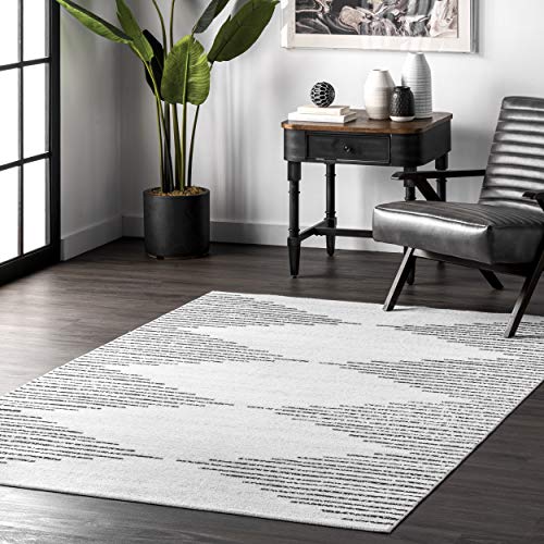 nuLOOM Romina Machine Washable Diamond Stripes Area Rug, Ivory, 5 x 8 ft