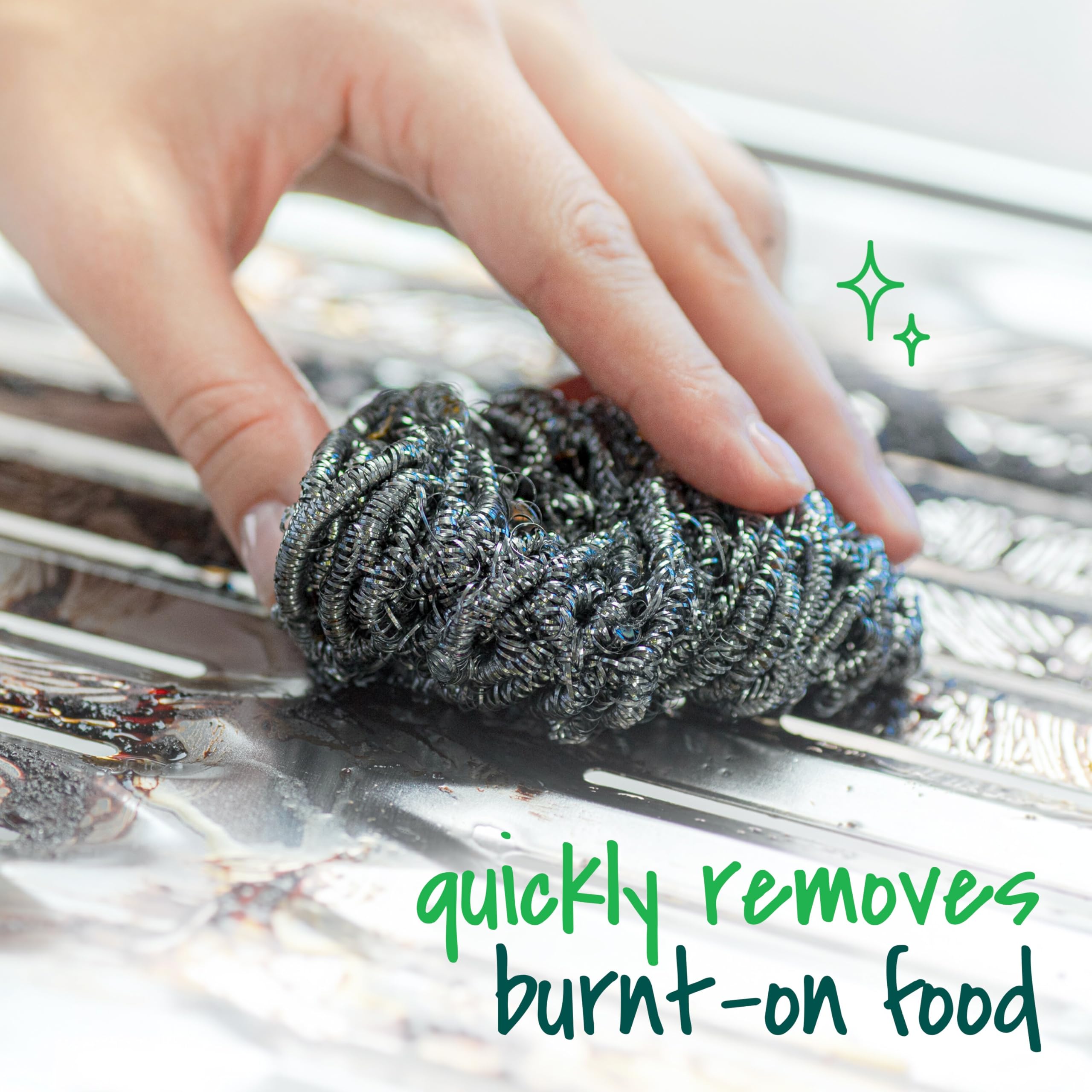 Scotch-Brite Stainless Steel Scrubbers, Ideal for Cast Iron Pans, Powerful Scrubbing for Stubborn Messes, 3 Scrubbers