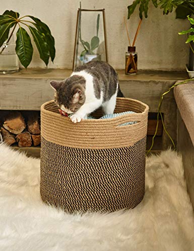 Goodpick Large Blanket Basket And Jute Hanging Basket Set
