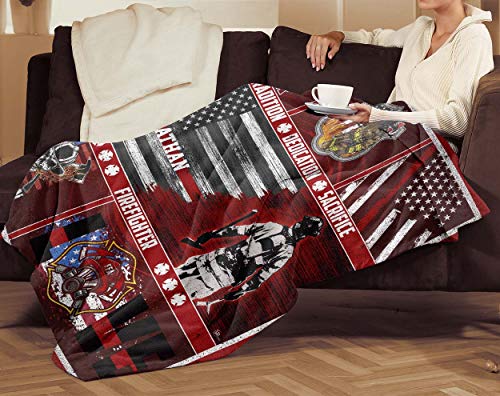 VTH GLOBAL Personalized Custom Name Unit Number Volunteer Firefighter Thin Red Line Redline Fireman American Flag Fleece Sherpa Throw Christmas Birthday Blanket Twin Queen Size Tapestry Wall Hanging