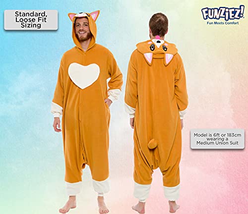 Silver Lilly Unisex Adult Pajamas - Plush One Piece Cosplay Corgi Animal Costume (L) Brown