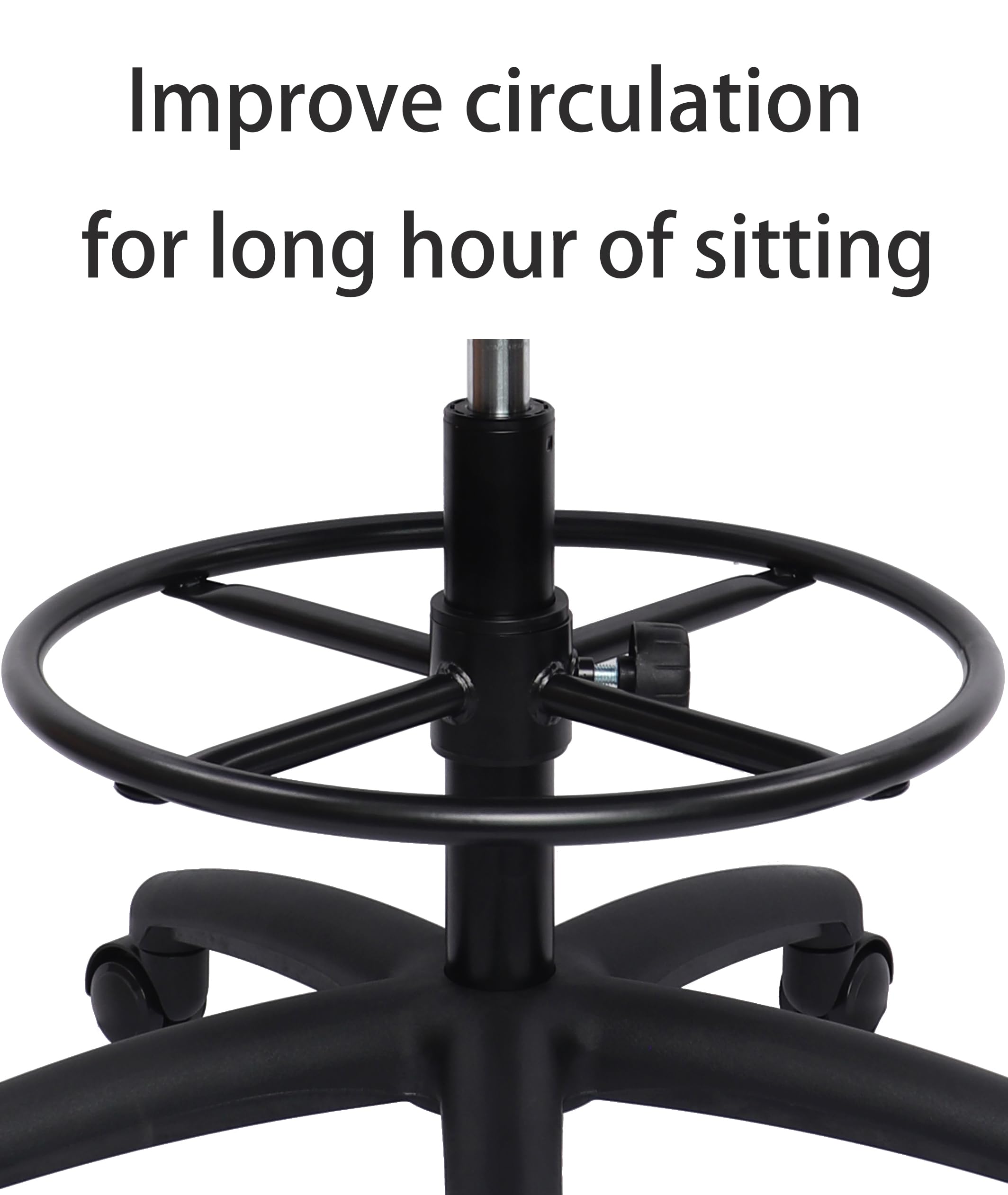 Aaron's Deluxe Polyurethane Drafting Lab Stool Chair, 18'' Adjustable Footring, 10'' Adjustable Height, 450 lb seat Capacity, Heavy Duty, Made and Built to Order here in The United States, Black