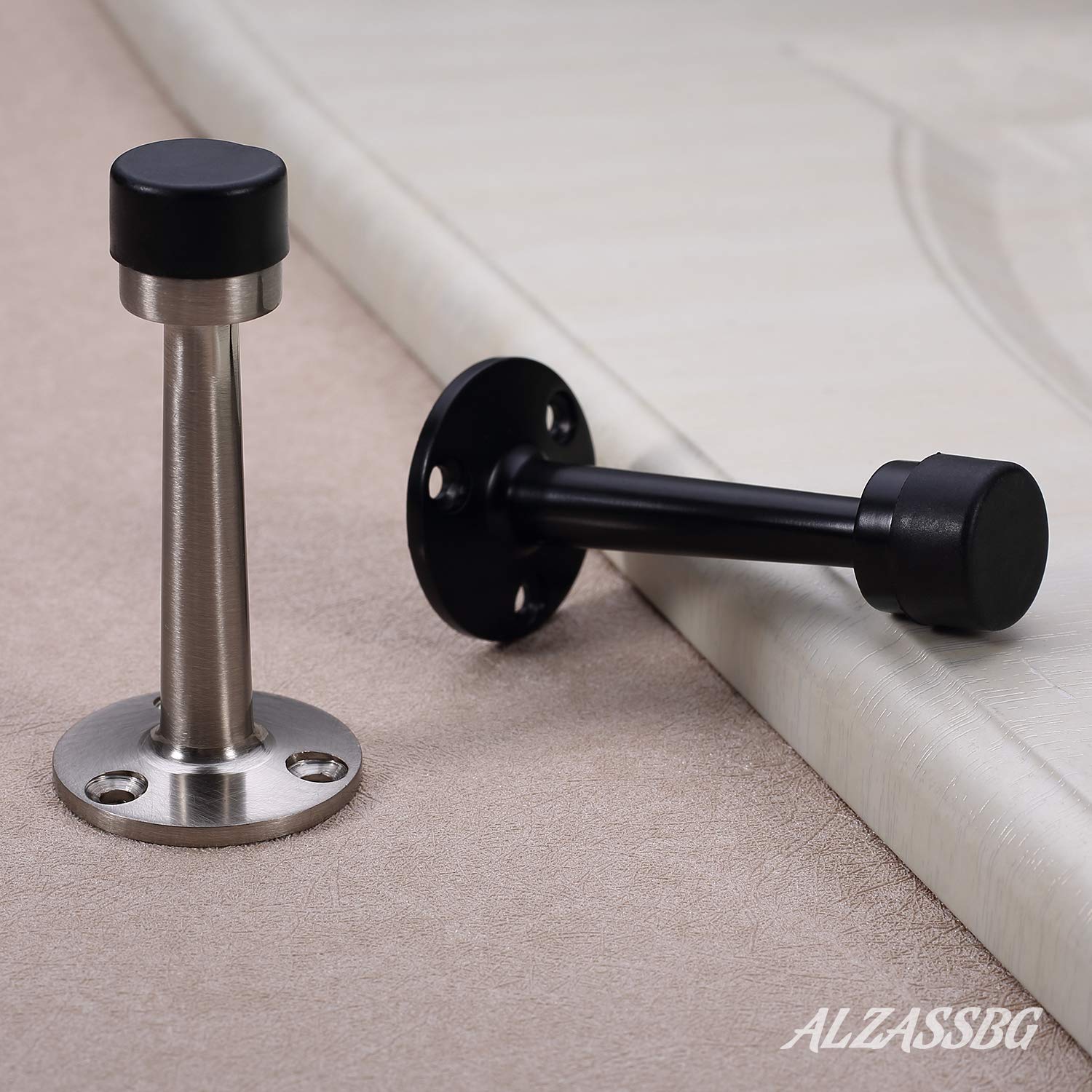 Alzassbg 10 Pack Black Door Stopper, Wall Mount Door Holder Heavy Duty Solid Door Stopper with Rubber Bumper AL9021MB