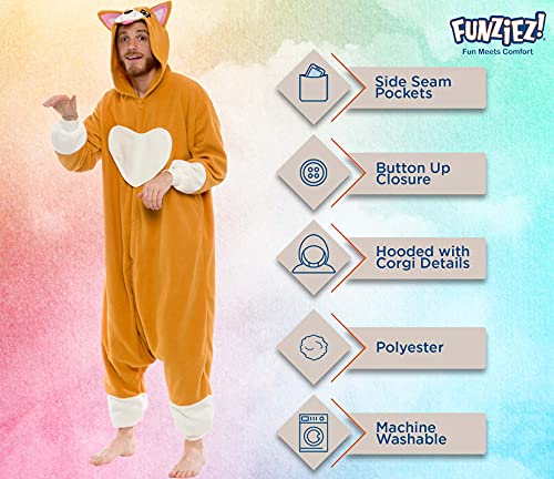 Silver Lilly Unisex Adult Pajamas - Plush One Piece Cosplay Corgi Animal Costume (L) Brown