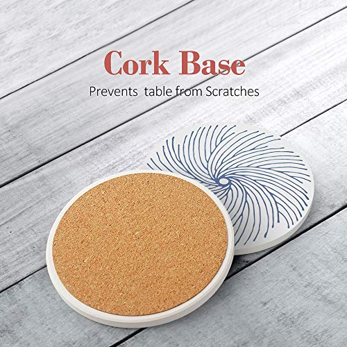 Absorbing Stone Coasters for Drinks Cork Base, with 2 Holder, for Housewarming, Apartment Kitchen Room Bar Decor, Suitable for Wooden Table, Set of 16 (Blue)