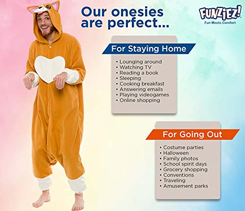 Silver Lilly Unisex Adult Pajamas - Plush One Piece Cosplay Corgi Animal Costume (L) Brown