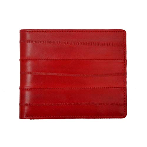 Vidlea Slim Genuine Eel Skin Wallet biFold Wallet Credit Card Holder Coin Purse (Red)