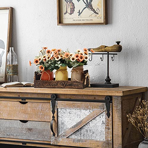 DUOER Mason Jar Centerpiece for Table Decorative Wood Tray with 3 Painted Jars Rustic Farmhouse Decor Centerpiece for Home Kitchen Dinning Living Room Decor,Brown