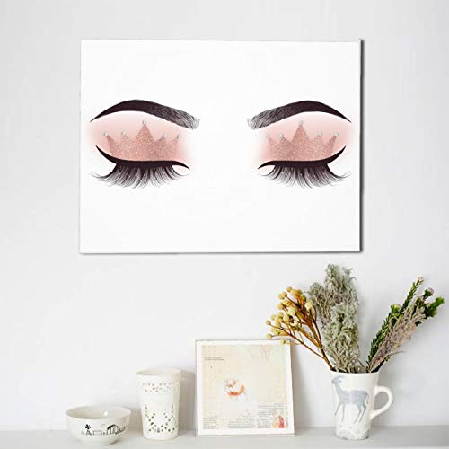 AuHomea 16inch x 12inch Crown Eye Lashes & Eyebrow Wall Art Canvas Paintings Printed On Wall Ready To Hang Unframed Artwork For Living Room Decor