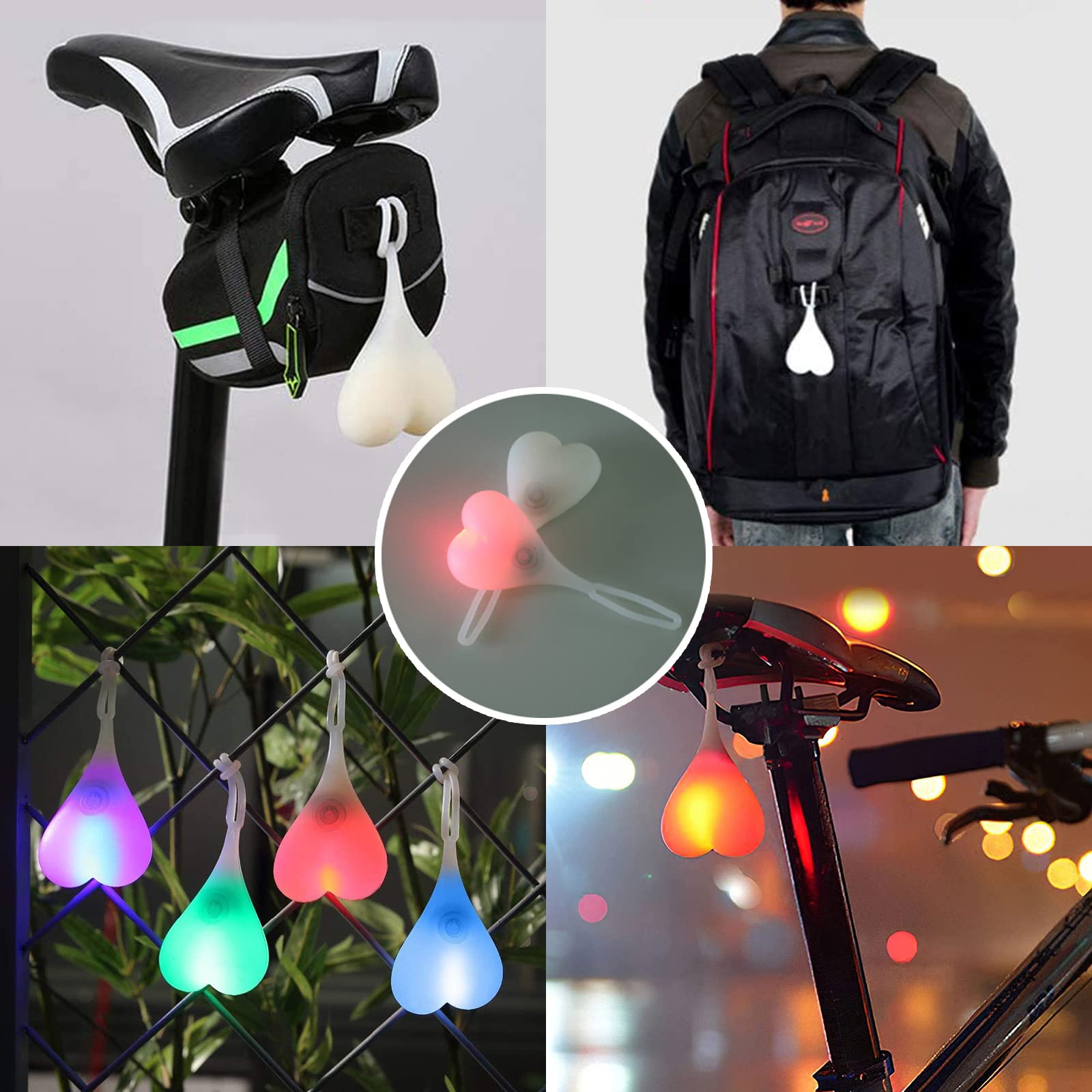 YUERWOVER Bike Balls Tail Light Silicone Cycling Creative Night Essential Reflectors Waterproof LED Warning Rear Light Heart Shaped Bicycle Seat Back Egg Lamp for Truck(Red)