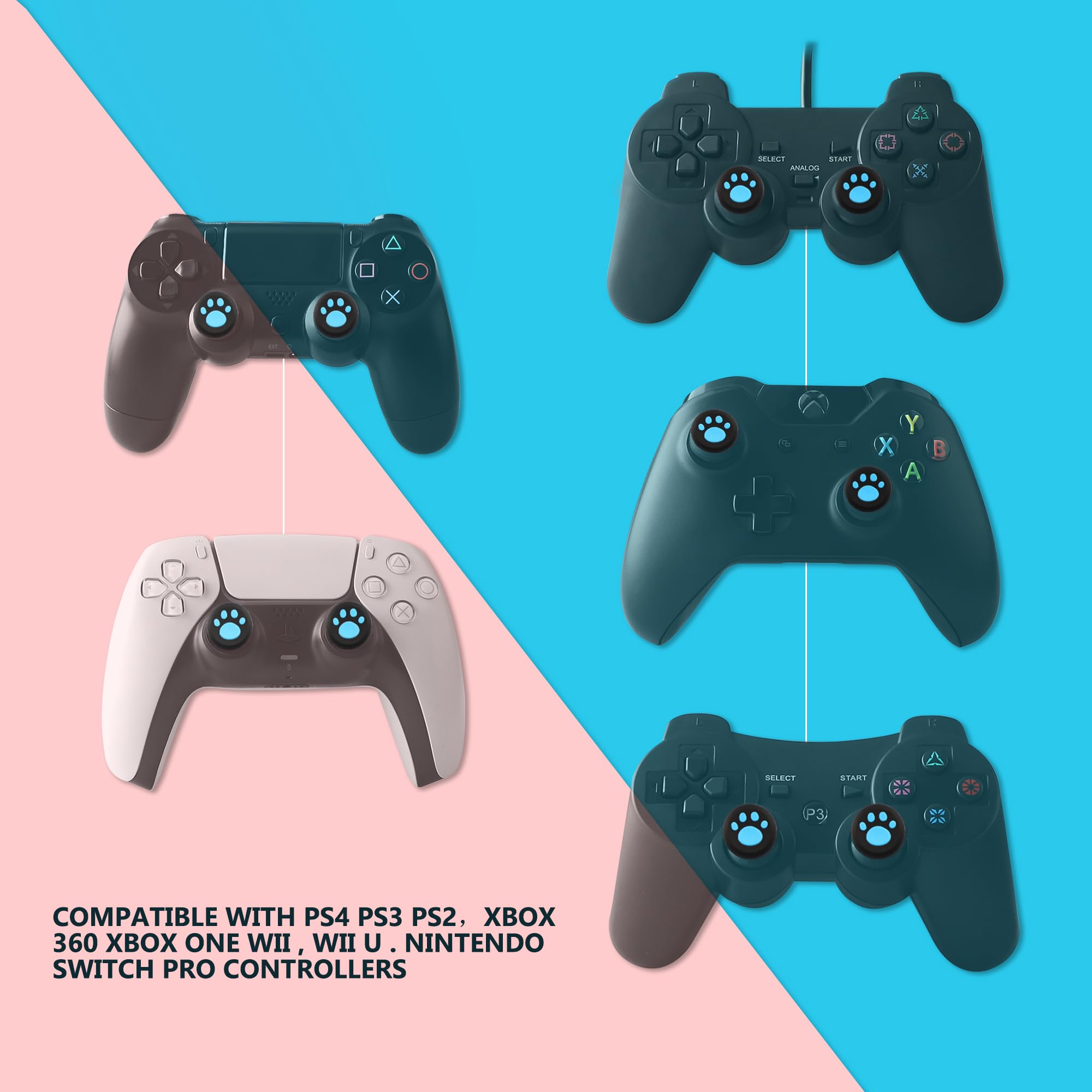 6PCS PS5 Silicone Thumb Cap, Non-Slip Silicone Analog Joystick Thumb Stick Grip Cap for PS2, PS3, PS4, PS5, Xbox One, Xbox Series X/S, Xbox 360, Switch Pro, Wii U Game Controller (Black Blue)