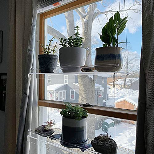 SAHLA 4 Tier Small Hanging Plant Shelf Clear Acrylic Window Hanging Planter Shelf Height Adjustable Wall Hanging Floating Shelves for Living Room Bedroom Bathroom