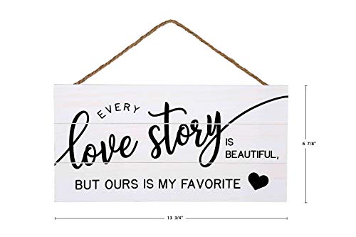 Love Story Wood Plank Hanging Sign for Home Decor (13.75 x 6.9 Inches with White Background)